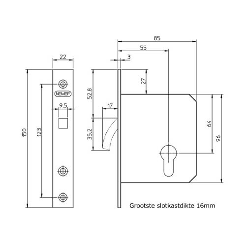 Haakslot voor schuifdeuren 688, Assa Abloy, Insteeksloten, Sloten ...